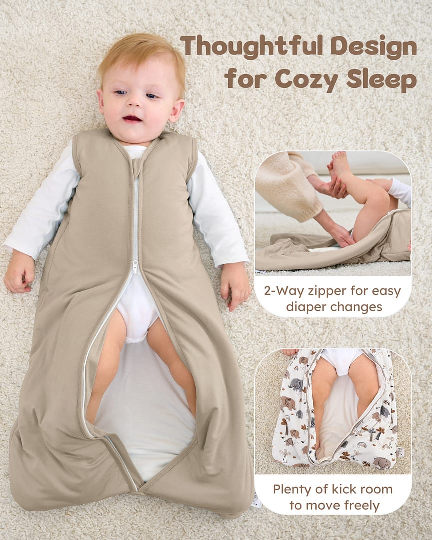 2 Pack Bamboo Viscose Baby Sleep Sacks 1.0 TOG Wearable Blanket with 2 ...