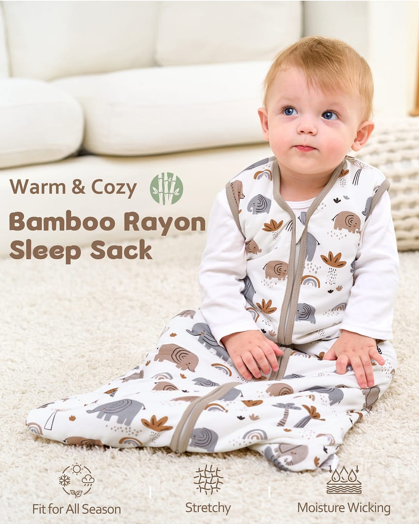 2 Pack Bamboo Viscose Baby Sleep Sacks 1.0 TOG Wearable Blanket with 2 ...